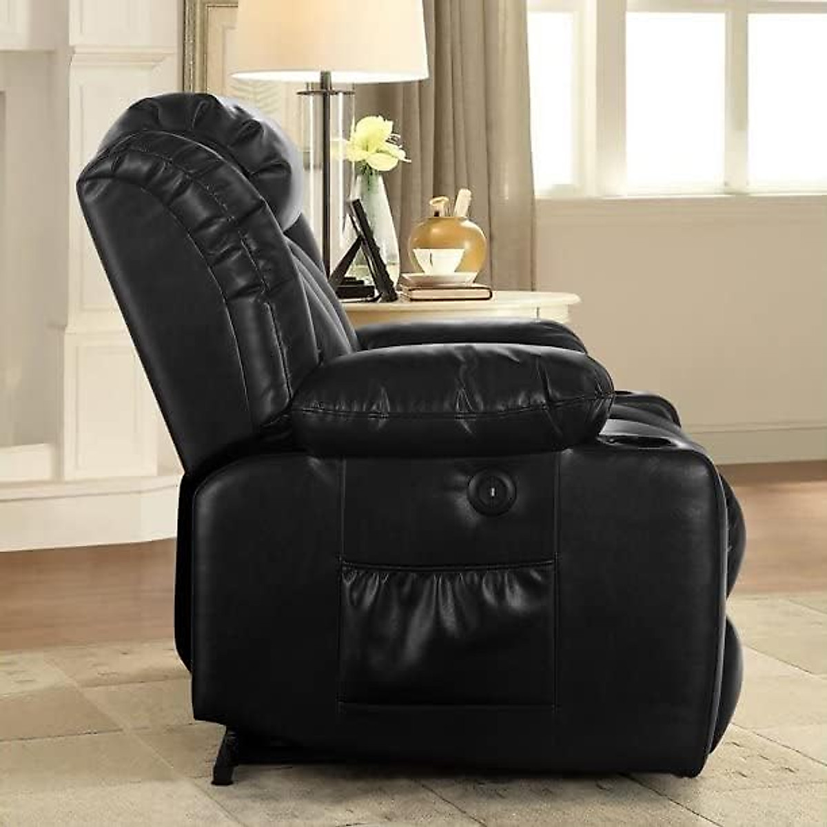 COOSLEEP Power Lift Recliner Chair for Elderly with Massage and Heat, Breathable Leather Recliner Chair for Adults, 2 Cup Holders, USB Ports, Electric Support of Metal,Remote Controls(Black)