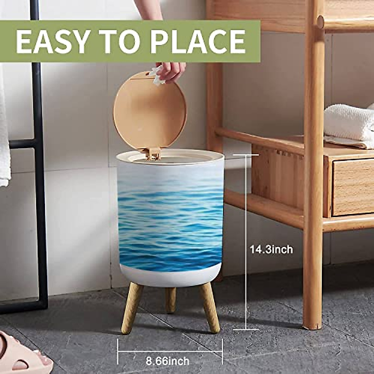 LGCZNWDFHTZ Small Trash Can with Lid for Bathroom Kitchen Office Diaper Blue sea Water Bedroom Garbage Trash Bin Dog Proof Waste Basket Cute Decorative