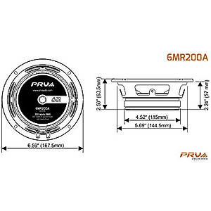 PRV AUDIO 6.5 Inch Shallow Midrange Speaker, 6MR200A, 200 Watts, 8 Ohm Shallow Mount Car Audio Slim Speaker, 1.5 in Voice Coil, Compact for Doors (Single)