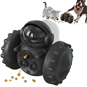 for Small Dry Treat Dog Food Toy Interactive, Robot Food Dispensor Treat Toy, Interactive Cat Treat Toy, Dog Food Puzzle Feeder, Slow Feeder Cat Treat Puzzle Toys for Small Medium Dogs/Cats (Black)