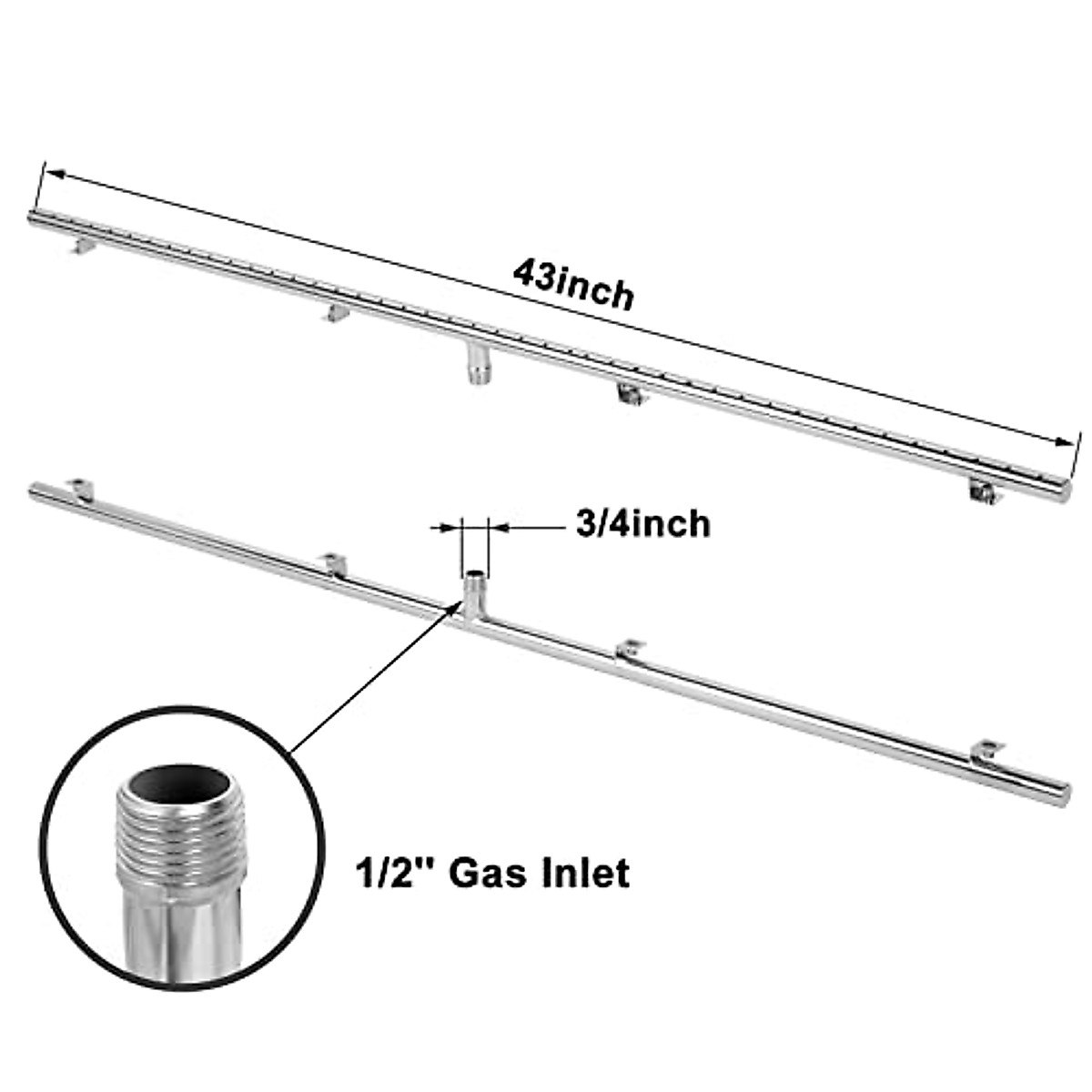 GASPRO 48 x 6 Inch Drop-in Fire Pit Pan and Burner, Natural Gas & Propane Fire Pit Insert with Linear Burner, Heavy Duty 304 Stainless Steel, Mounting Plates Included