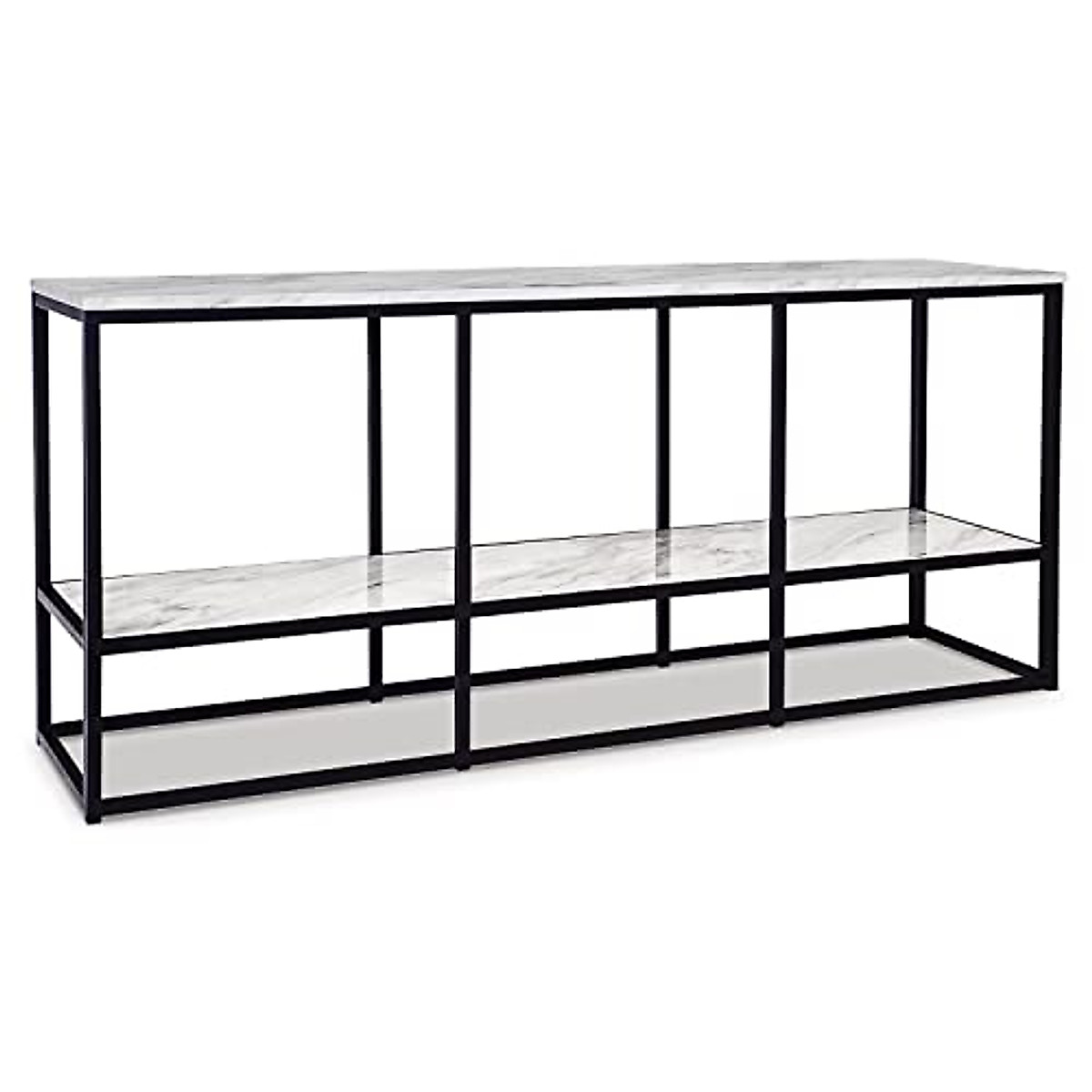 Signature Design by Ashley Donnesta Contemporary Faux Carrara Marble TV Stand Fits TVs up to 62" with Center Shelf, Black & White