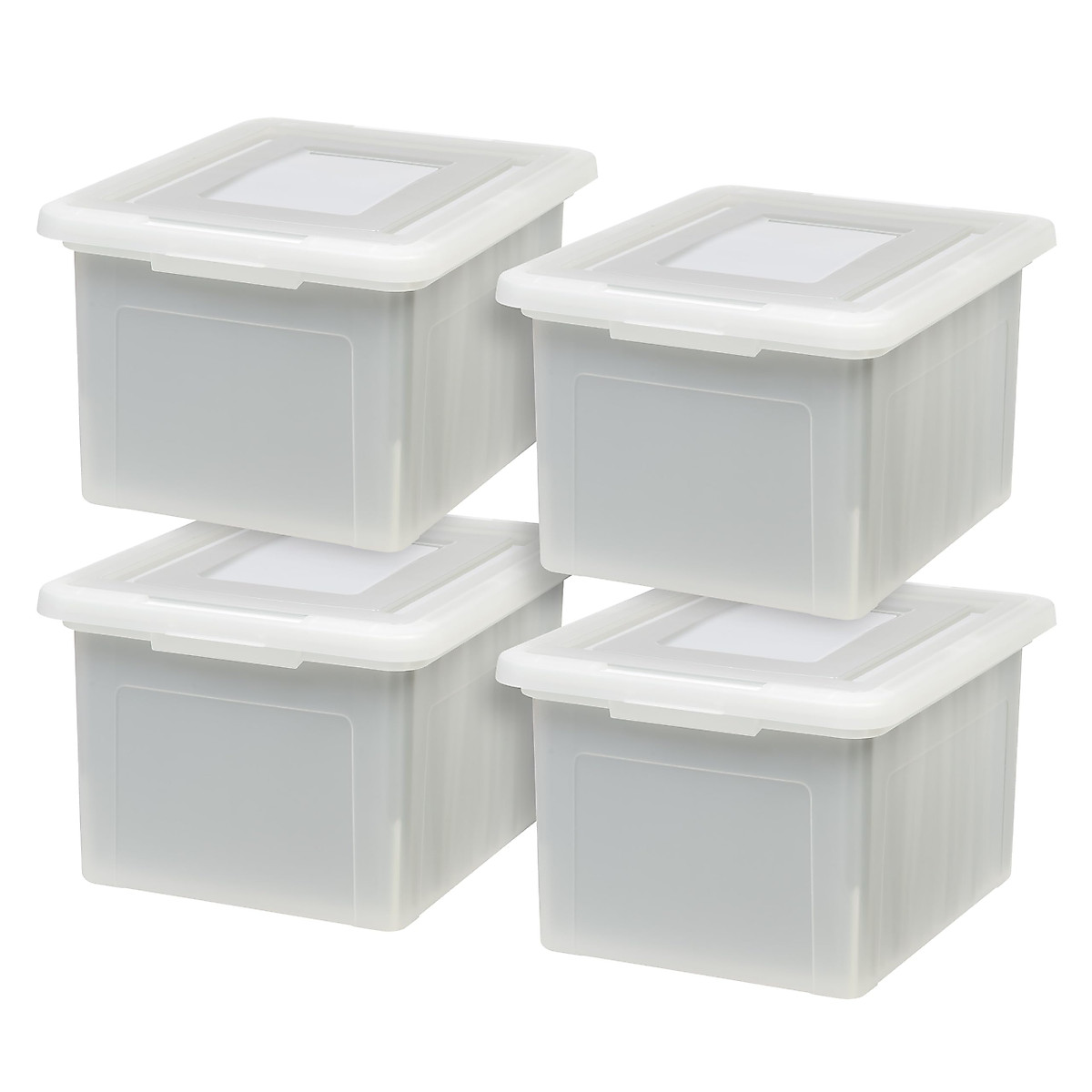 IRIS USA File Box File Organizer Plastic File Box for Letter/Legal File, BPA-Free Plastic Storage Bin Tote Organizer with Durable and Secure Latching Lid, Stackable and Nestable, Pearl 35 Qt. 4Pack