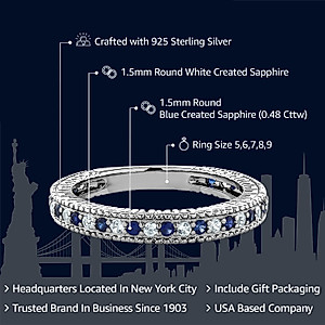 Gem Stone King 925 Sterling Silver Blue and White Created Sapphire Ring | Ladies Anniversary Wedding Band Ring For Women | 0.48 Cttw | Available In Size 5, 6, 7, 8, 9