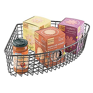 mDesign Wire Basket for Corner Cabinet Lazy Susan with Front Handle - Kitchen Cabinet, Shelf, and Pantry Corner Bin - 1/4 Wedge Organizer for Lazy Susan - Concerto Collection - 2 Pack - Graphite Gray