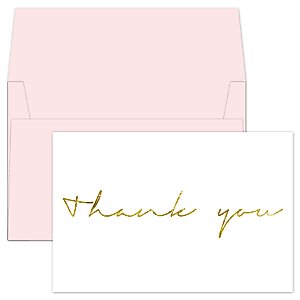 Gooji 4x6 Gold Foil Thank You Cards with Matching Peel-and-Seal Pink Envelopes (20-Pack)