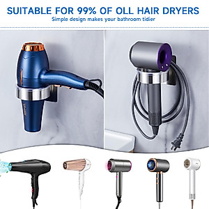 XILIMEN Hair Dryer Holder Wall Mounted, Bathroom Blow Dryer Holder, Stainless Steel Hair Blow Dryer Rack Organizer, Adhesive Hairdryer Holder for Bathroom Barber Shops, Hair Dryer Storage