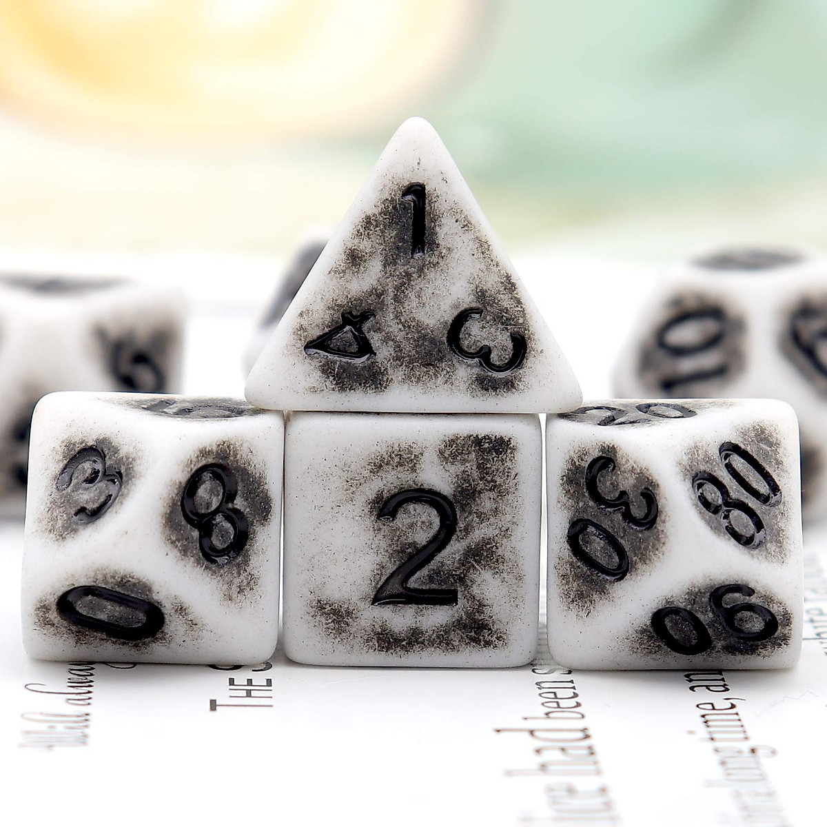 Haxtec Ancient DND Dice Set 7PCS Grey Polyhedral Dice Stone Style for Dungeons and Dragons Pathfinder RPG