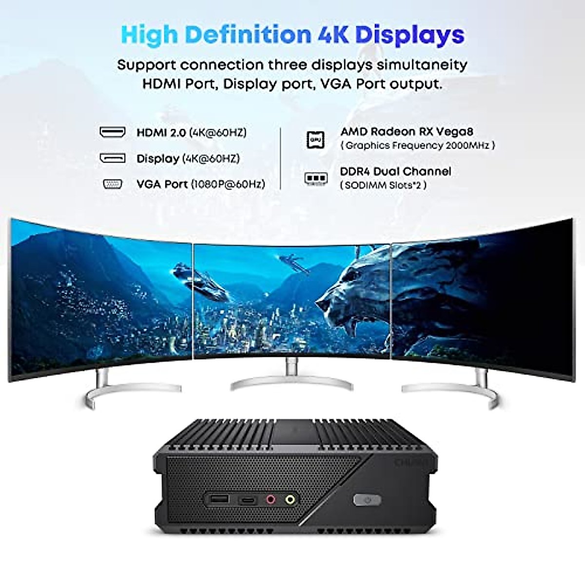 CHUWI RzBox Mini Pc,Windows 11 Mini Computer,16GB RAM 512GB SSD,AMD Ryzen 7 5800H Processor, Vega 8 Graphics, Dual Gigabit RJ45 LAN, WiFi 6, BT5.2, 4K@60Hz Output,USB-C,Support Triple Screen Display