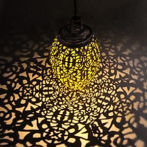 2 Pack Solar Hanging Lanterns Garden Decor Waterproof, Outdoor Solar Powered Lantern Decorative Lights Retro Lamp for Halloween Christmas Deck Patio Pathway Yard Backyard Porch Decorations