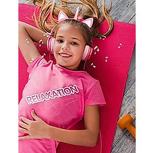 ONTA Unicorn Kids Headphones, Cat Ear LED Light Up Foldable Earphone Wired Over On Ear for Girls Boys,Kids Headband Toddler Tablet for School Supply/Travel/Holiday/Birthday/Cosplay Gifts(Peach)