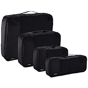 Amazon Basics 4 Piece Packing Travel Organizer Cubes Set, Black
