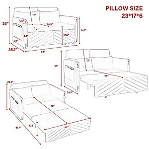 JEEOHEY Pull Out Couch Bed w/Headboard, 54" Modern Velvet Convertible Sleeper Sofa Bed, Small Love seat Sofa Bed with 2 Pillows & Detachable Side Pockets for Small Space, Living Room, Apartment, Grey