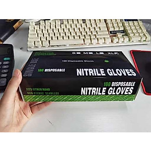 Generic Disposable Nitrile Gloves, Chemical Resistant, Powder-Free, Touch-Friendly, Food Safe, Black, Large, 100-Count