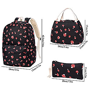 FEWOFJ Mushroom School Backpack for Teen Girls, Bookbag with Lunch Box and Pencil Case