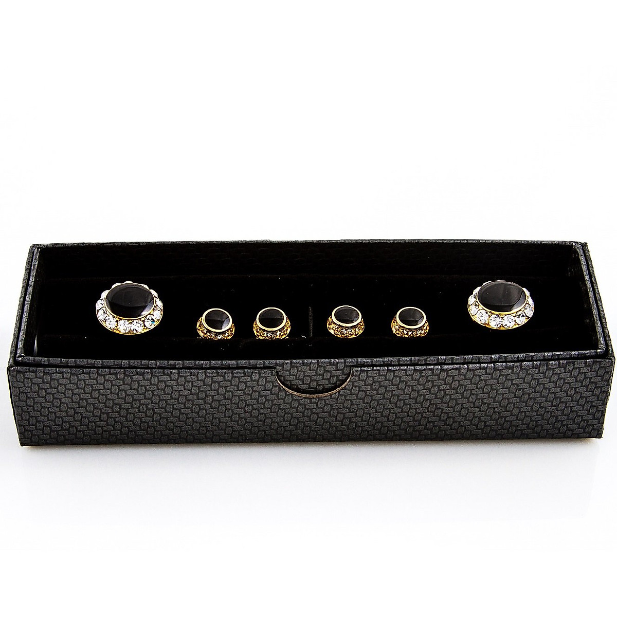 MRCUFF Black Onyx Round Crystal Tuxedo Cufflinks & Studs Set in a Presentation Gift Box & Polishing Cloth