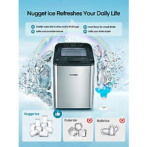Nugget Ice Maker Countertop, Makes 33lbs Crunchy ice in 24H, 5.3lbs Basket, Self-Cleaning Pebble Ice Machine, Portable Ice Maker for Home/Kitchen/Office/Bar, FOHERE