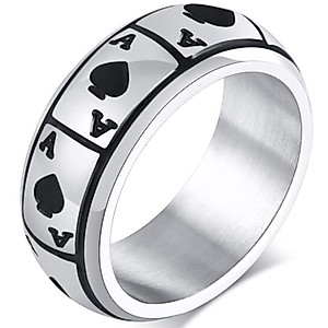 Jude Jewelers 8mm Stainless Steel Back Ace Spade Poker Wedding Games Promise Statement Cocktail Party Biker Ring (Silver, 9)