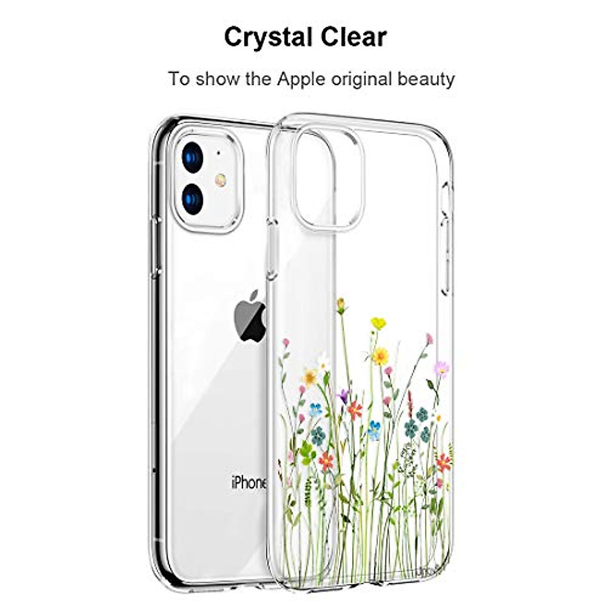 Unov Case Compatible with iPhone 11 Clear with Design Slim Protective Soft TPU Bumper Embossed Floral Pattern 6.1 Inch (Flower Bouquet)