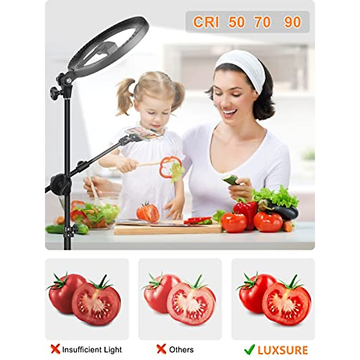 Selfie Ring Light with Stand and Phone Holder with Tripod Stand & Cell Phone Holder,Overhead Camera Phone Mount LED Halo Circle Lights Phone Stand for Video Recording/Live Stream/Vlog/YouTube/TikTok
