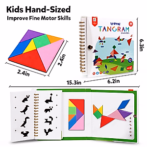 Travel Tangram Puzzle Car Game Magnetic Pattern Blocks Road Airplane Trip Essentials Activities Montessori Educational Toys Brain Teasers Book for Age 4-8 Kids Boys Girls Toddler (368 Solution)