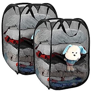 Simplized Popup Laundry Hamper Large Foldable | Pop-up Mesh Hamper Dirty Clothes Basket with Carry Handles (2 Pack-Large)