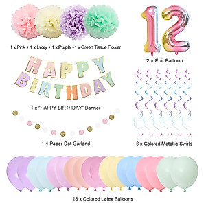 BRT Bearingshui 12th Birthday Decorations, 40 Inch Rainbow Gradient Number 12 Balloon, 12th Birthday Balloon, Happy Birthday Banner, Children’s 12th Birthday Party Supplies for Kids