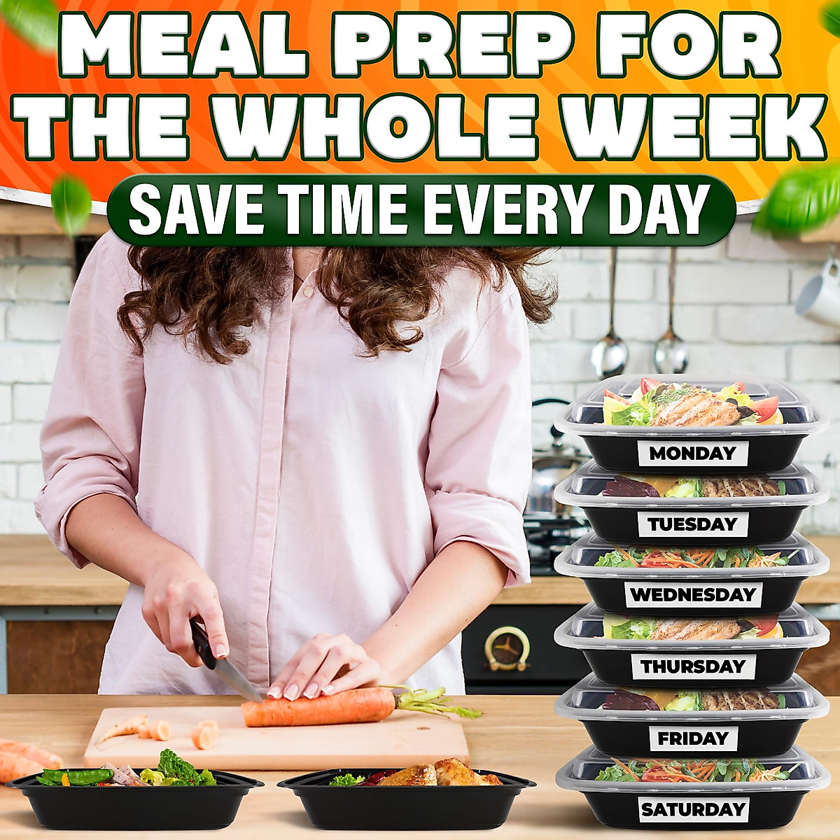 New Century, 50-Pack [32 oz] 1-Compartment Food Container - Rectangular Meal Prep Bento with Lid - Portable Lunch Box - Stackable - BPA Free - Freezer/Microwave/Dishwasher Safe - Reusable Storage