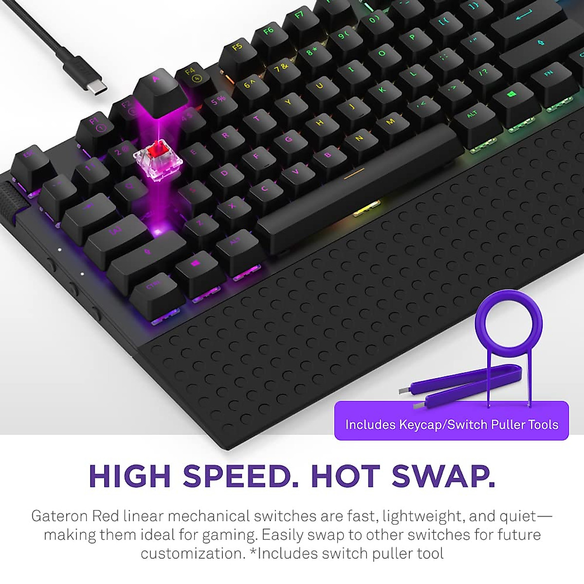 NZXT Function Full-Size USB Gaming Keyboard – Gateron Red Mechanical Switches: Linear, Fast, and Quiet – Hot-Swappable – RGB Backlit – Aluminum Top Plate – Sound Dampening Foam – Wrist Rest – Black