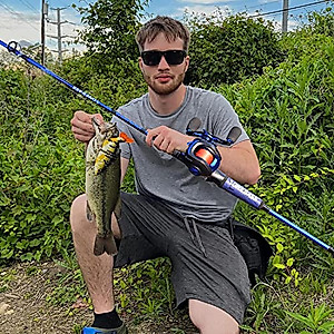 One Bass Fishing Rod Reel Combo, Baitcasting Fishing Pole with Graphite 2Pc Blanks - Blue -Right Handed - 6'