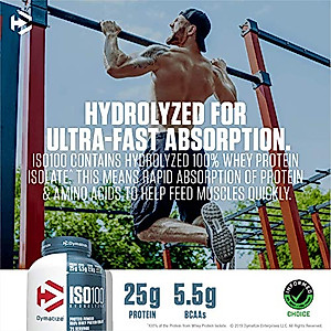 Dymatize ISO 100 Whey Protein Powder with 25g of Hydrolyzed, Fudge Brownie 1.6 Pound 25.6 Ounce
