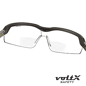 voltX GT ADJUSTABLE Bifocal Reading Safety Glasses (Clear Lens +2.5), ANSI Z87.1+ & CE EN166FT, Anti fog coated, UV400 Lens, Scratch resistant, Tilt & length adjustable earstems, clip on safety cord.