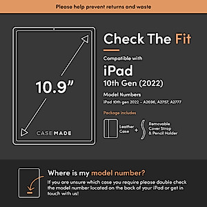 Casemade Real Leather Case Compatible with iPad 10.9” 10th Gen (2022) - Full-Grain Leather Cover, Auto Sleep/Wake, Dual Stand Position (Tan)
