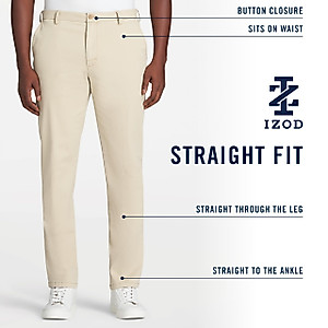 IZOD Men's Saltwater Stretch Flat-Front Chino Pants, Cadet Navy Strt, 38W x 29L