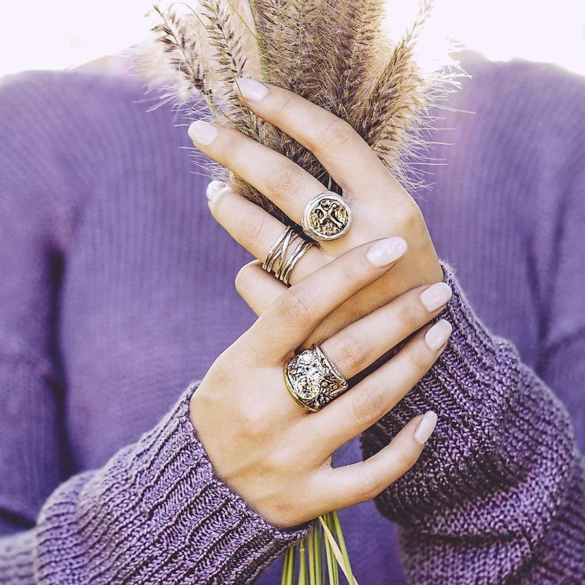 Waxing Poetic Melange Convergence Band Sterling Silver, Brass and Swarovski Crystals Statement Ring