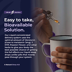 Ultra6 Nutrition Melatonin Drops with Valerian Root - Liquid Melatonin Sleeping Supplement with 5 HTP & Passion Flower - A Liquid Sleep Aid Strength Blend for Adults