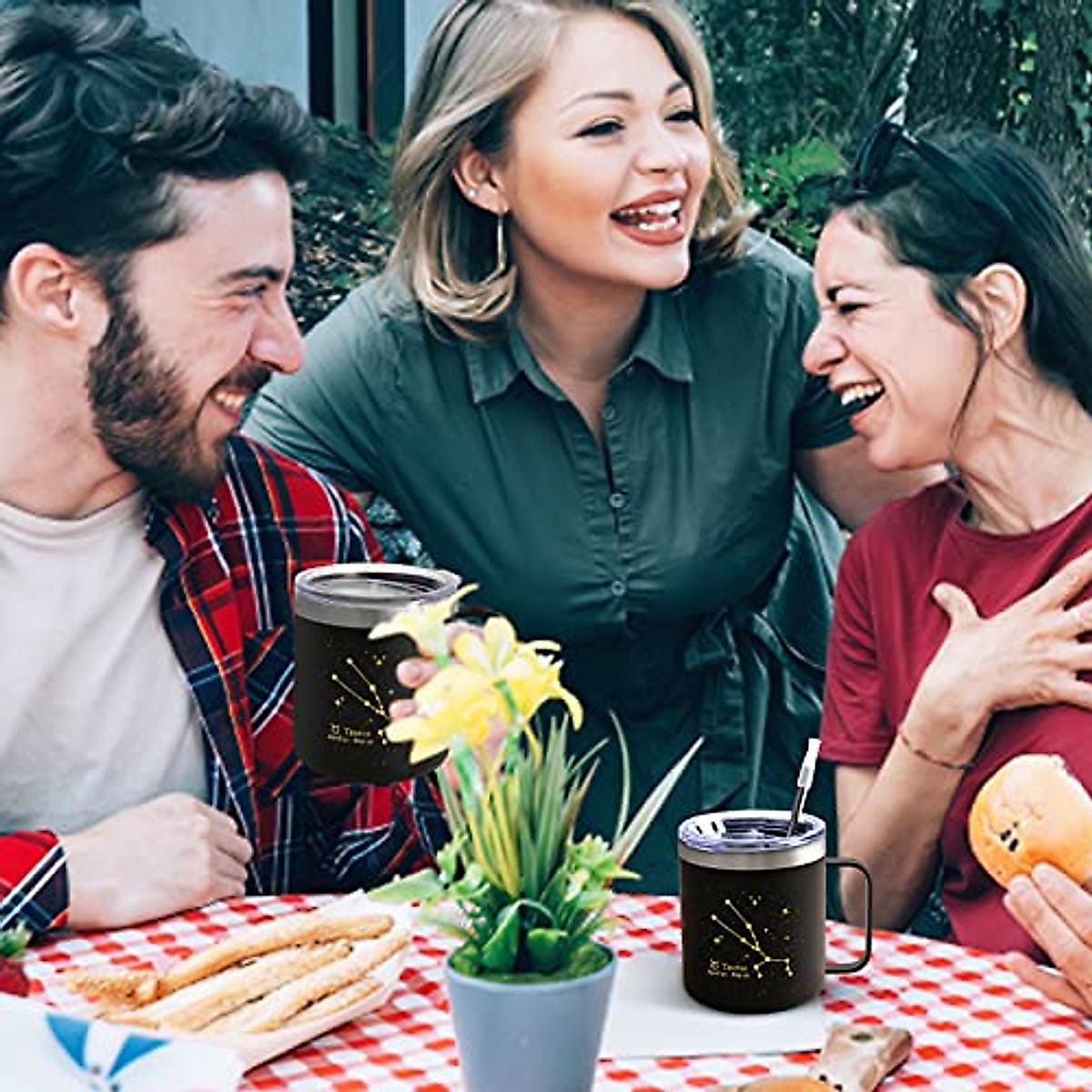 LiqCool Taurus Gifts for Women, Taurus Zodiac Gifts, Taurus Coffee Mug, Astrology Gifts for Men, Constellation Mug, Taurus Birthday Gift for Women, Stainless Steel Cup with Lid Handle (12oz, Black)