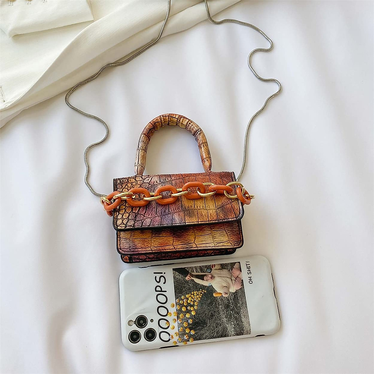 Women's Mini Crocodile Pattern Crossbody Clutch Bag Handbag (Green)