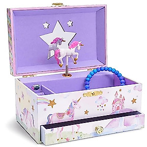 Jewelkeeper Unicorn Music Jewelry Box, Birthday Gifts for Girls - Small Kids Musical Box Storage with Pullout Drawer - Little Girls Glitter Rainbow Treasure Organizer -15x10.8x8.6cm