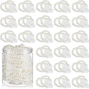 Hicarer 32 Pieces Corsage Wristlet Bracelet Wrist Corsage Prom Elastic Pearl Bands Wedding Corsages Pearl Bracelet Wedding Wristlets DIY Wrist Corsages Accessories for Bridesmaid Bridal Shower Party