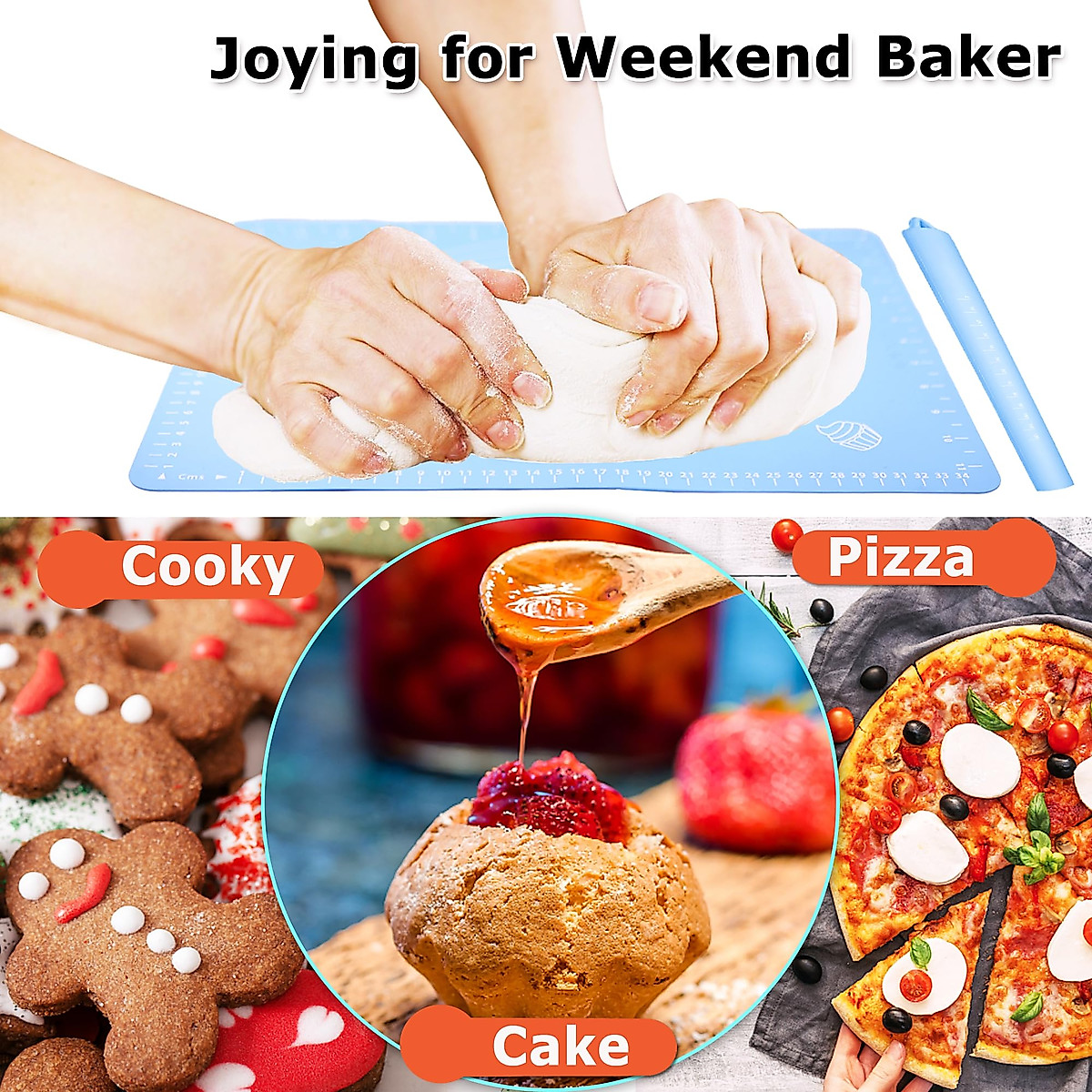 Rolling Pin Dough Roller Non Stick Silicone Baking Mat Set Rolling Pins for Baking Rodillo Para Masa for Making Dough,Pizza,Biscuit and Bread