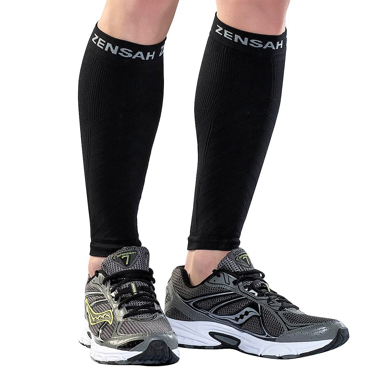 Zensah Running Leg Compression Sleeves – Shin Splint, Calf Compression Sleeve, Made in USA for Sports, Travel, Men and Women (Black, Large/X-Large)