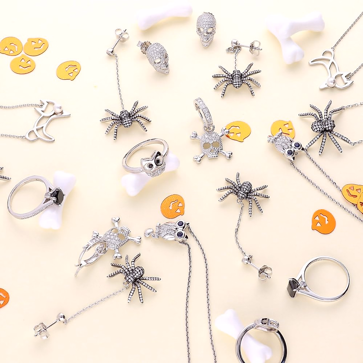 BERRICLE Sterling Silver Skull Bones Cubic Zirconia CZ Fashion Stud Earrings for Women, Rhodium Plated