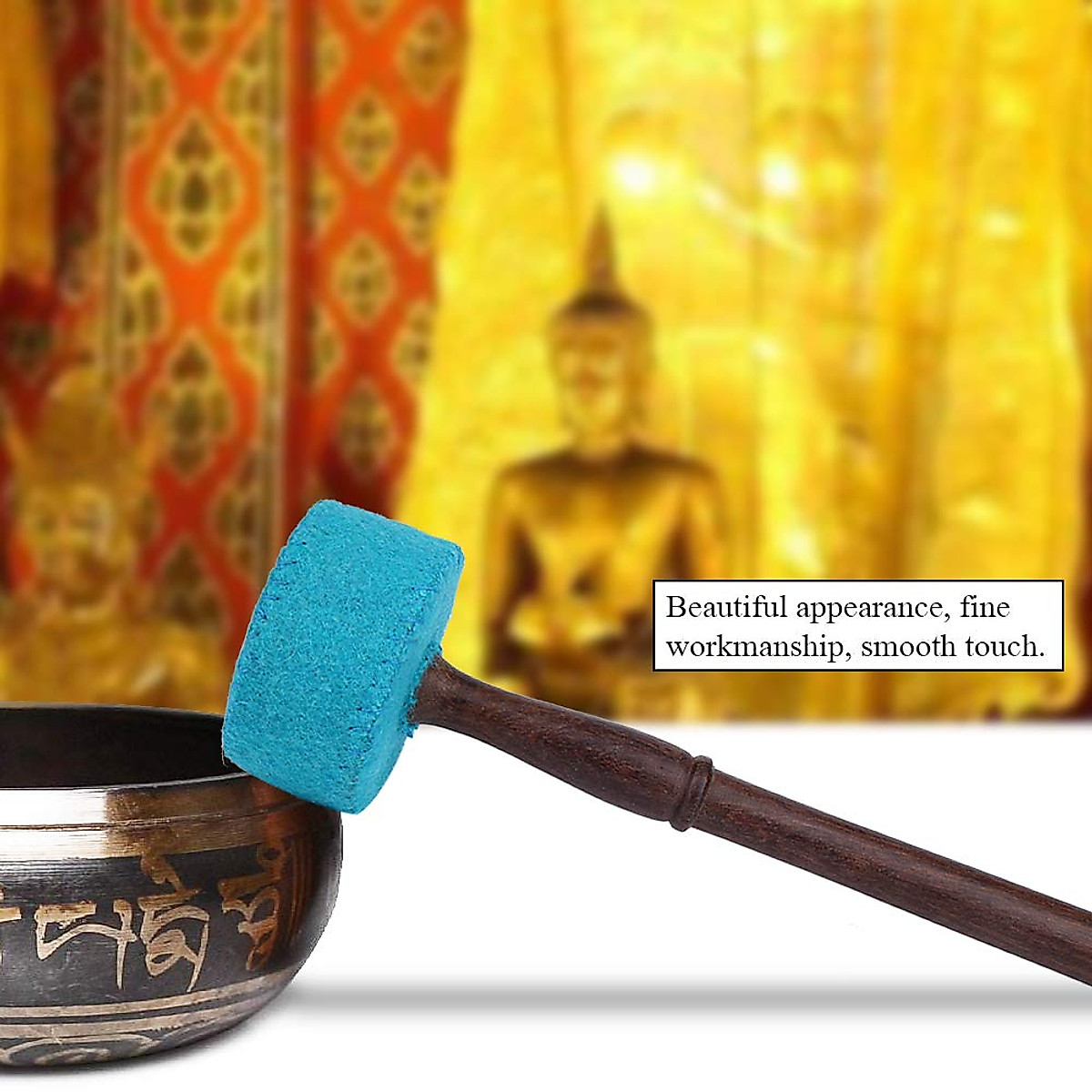 Hard Wood Felted Striker, Handmade Hard Wood Multi-purpose Tibetan Buddhism Singing Bowl Mallet Striker Stick for Meditation Chakra Healing Prayer and Yoga (Light blue)