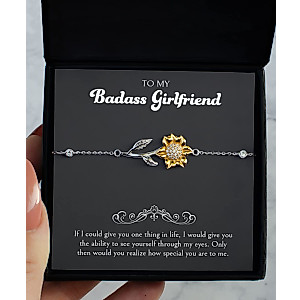 Valentine's Day Presents for Girlfriend, Bracelet for Girlfriend, Girlfriend Birthday Cute Gifts, Romantic Gift Ideas for Her, To My Badass Girlfriend 925 Sterling Silver Sunflower Bracelet For Women