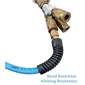 SANFU Polyurethane(PU) Reinforced 1/4”ID(6.3 x 9.8mm) x 100ft, Air Hose With 1/4” Swivel MNPT Solid Brass Quick Coupler and Plug, Transparent Blue(100’)