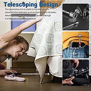 Dailymag Magnetic Wrist Holder and Retractable Magnetic Pick-Up Stick with LED, 2 in 1 Magnetic Tool Set, Tool Belt with Strong Magnets for Holding Screws/Nails/Drill, Ideal for Dad, Husband