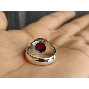 Mens Women Natural Garnet Ring, 10 MM Round Shape Gemstone, 925 Solid Sterling Silver Ring, 22k Gold fill, Signet Ring, Bohemian Ring, Statement Ring, Gift Ring (925 Solid Silver, 8)