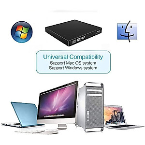 VSVABEFV External USB Blu Ray Drive, Ultra-Slim BD/CD/DVD-ROM CD/DVD-RW Blu Ray Burner Player Rewriter for Laptop/MacBook/Desktop, Portable Blu-Ray Drive Compatible with Windows XP/7/8/10/X MacOS