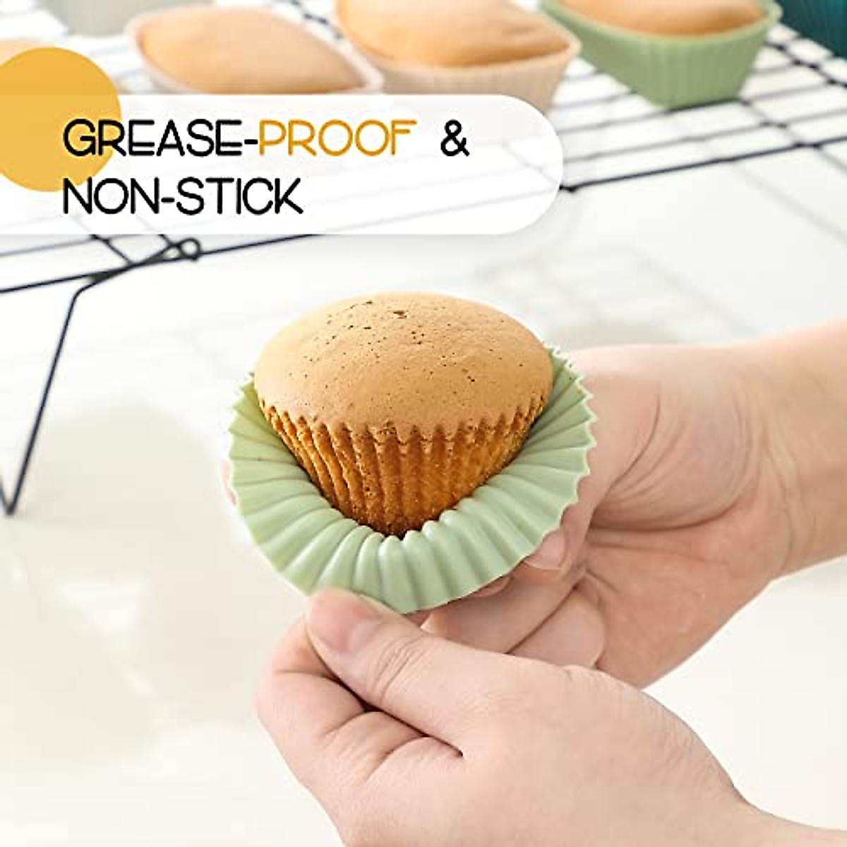 48 Pack Silicone Cupcake Liners, 3 Shapes of Standard Round & Square & Rectangle - Reusable Non-Stick Muffin Cups for Baking, Multicolor Bento Lunch Box Dividers - Non-Toxic, BPA Free, Dishwasher Safe